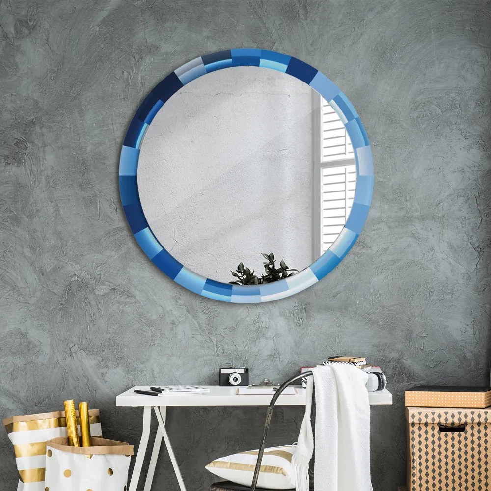 Kulaté dekorativní zrcadlo Modrý abstrakt fi 90 cm