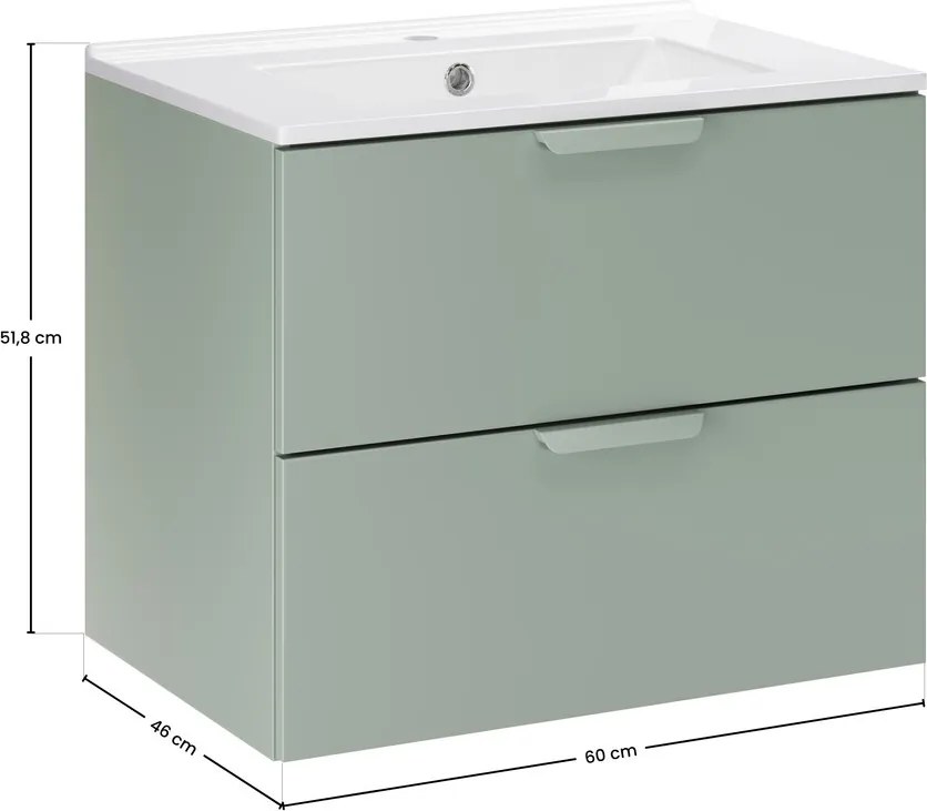 Závěsná skříňka Aster Lava se zápustným umyvadlem 60 cm zelená/bílá
