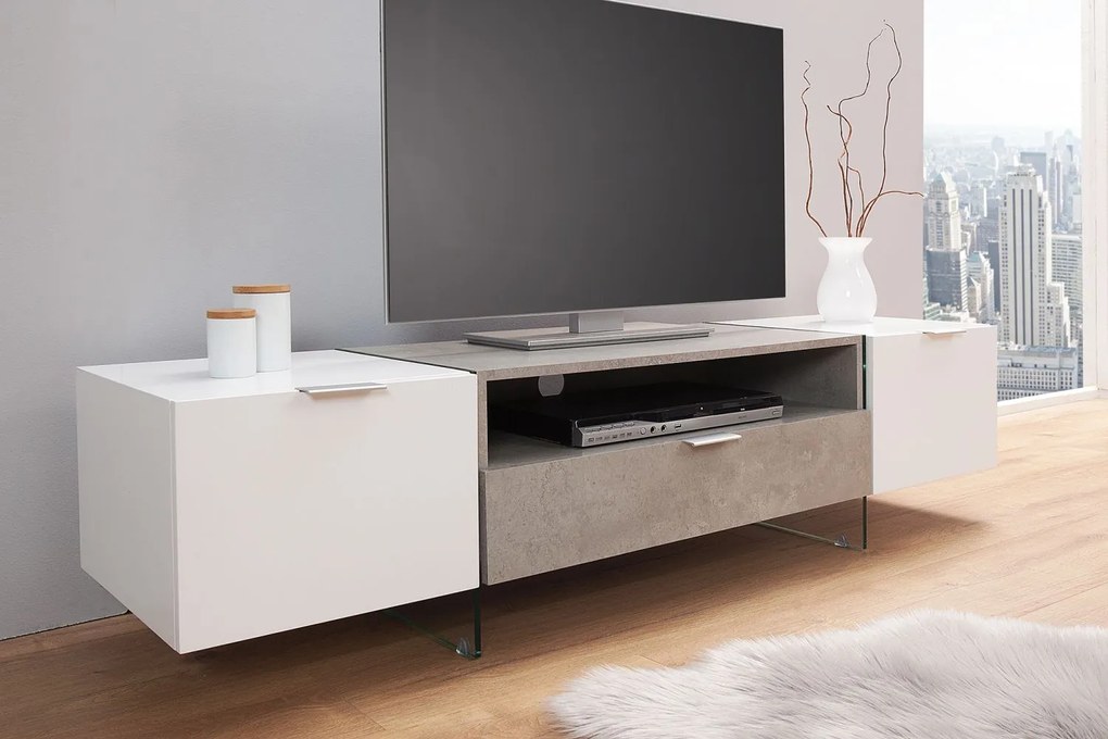 Designový TV stolek Livid / bílá - betonová