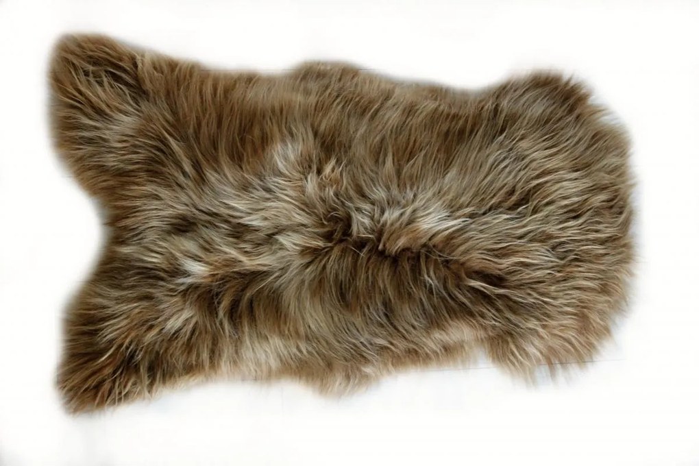 Islandská jehněčí kůže, hnědá, barvená, dlouhý chlup, vel. II Dlouhý chlup 10-20 cm II - 100-110 cm