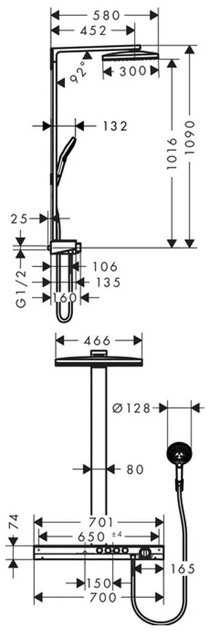 Hansgrohe Rainmaker Select, Showerpipe 460, 3jet s termostatem, bílá/chromová, HAN-27106400