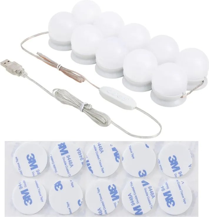 Dekorativní LED osvětlení na zrcadlo, 10 lamp, USB napájení