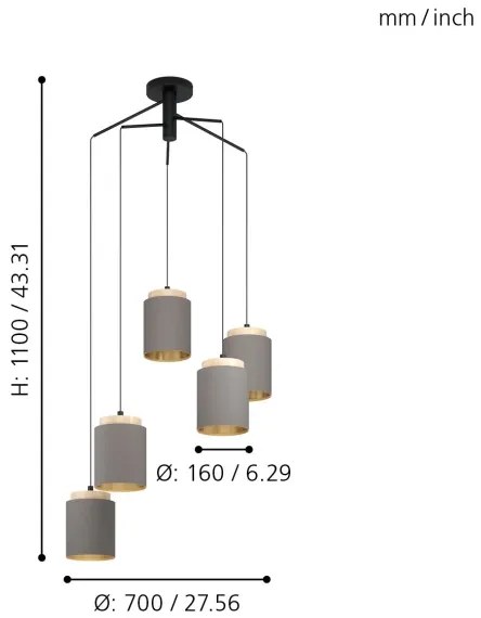 Eglo 99447 - Lustr na lanku ALBARIZA 5xE27/40W/230V pavouk