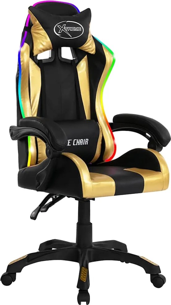 Herní židle s RGB LED podsvícením zlato-černá umělá kůže 287998