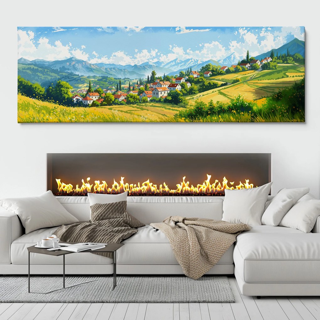 Obraz na plátně - Malebná vesnička Obersdorf FeelHappy.cz Velikost obrazu (šířka x výška): 120 x 40 cm