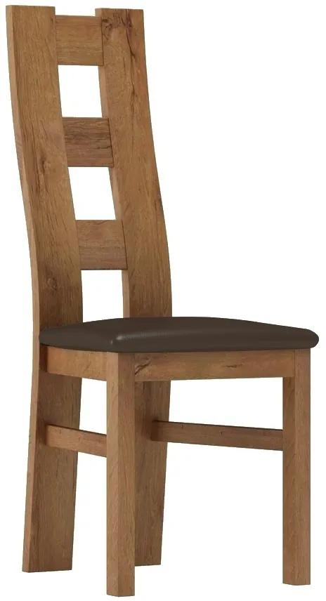 Čalouněná jídelní židle v tmavě hnědé barvě na dřevěné konstrukci v dekoru jasan světlý KN1069