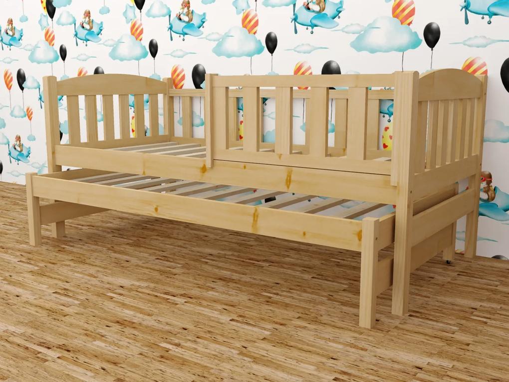 Vomaks Dětská postel s výsuvnou přistýlkou DPV 013 se zábranou Rozměr: 80 x 180 cm, Barva: bezbarvý lak