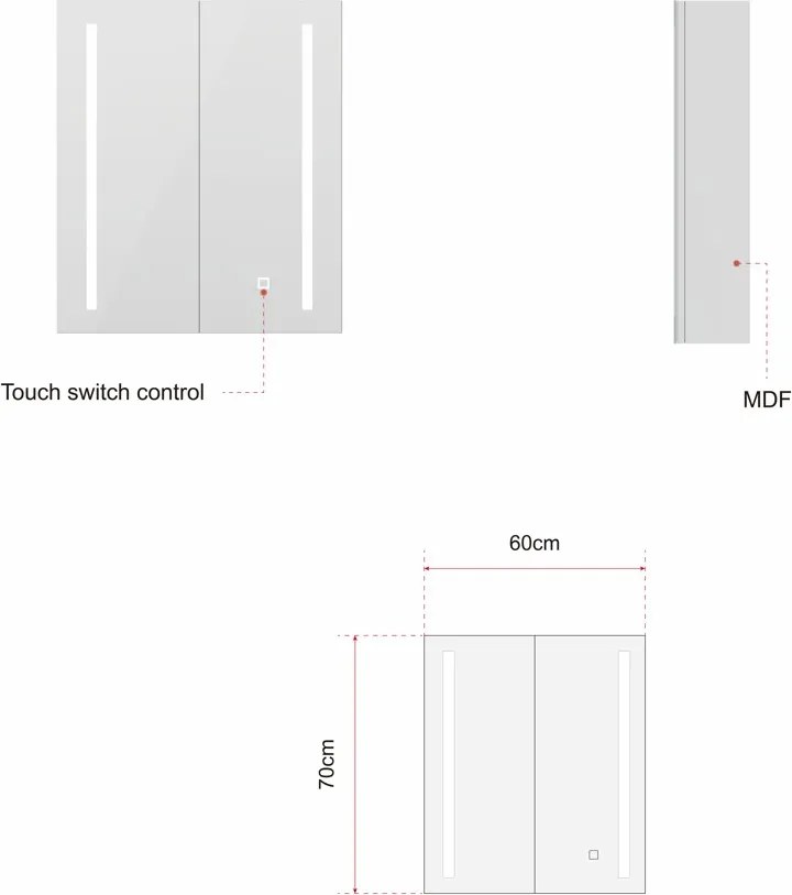 Erga Hana, zrcadlová galerka s LED osvětlením 60x70cm s integrovanou zásuvkou, bílá, ERG-V05-HANA-6070-WH