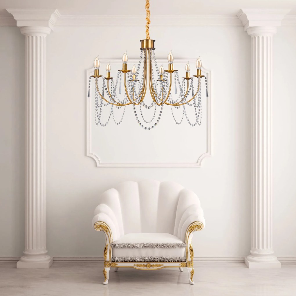Toolight - Křišťálový lustr Glamour APP765, zlatá, OSW-08485