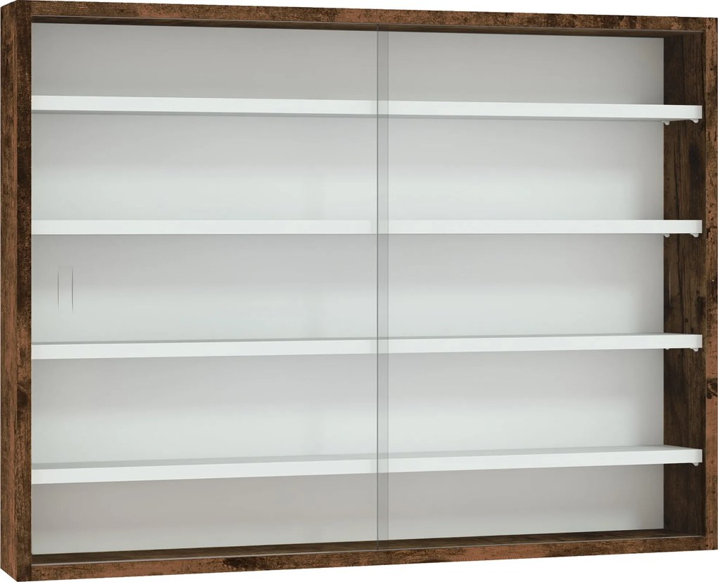 Nástěnná vitrína HOMCOM 80 x 9,5 x 60 cm s 4 nastavitelnými policemi a 2 posuvnými skleněnými dveřmi, pro sbírání miniatur a modelů aut, Hnědá | Aosom