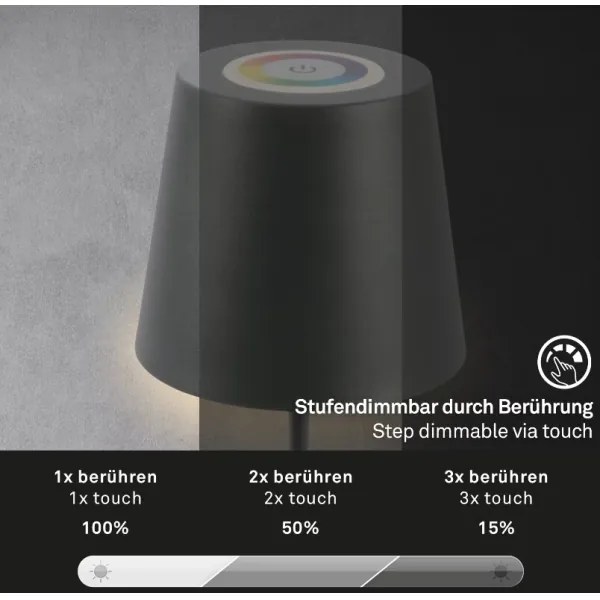 Briloner 7507015 - LED RGBW Stm. nabíjecí stolní lampa LED/2,5W/5V IP44 antracit