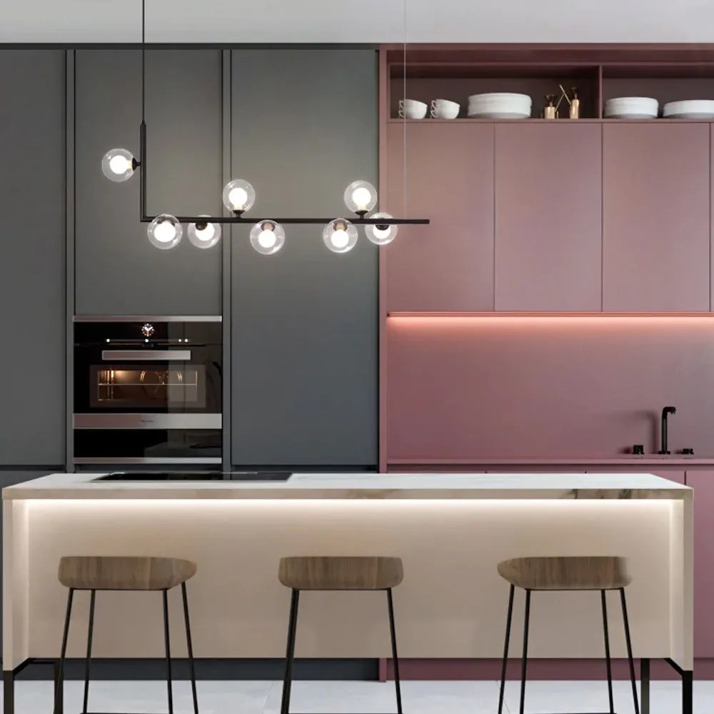 Toolight - Kovová industriální skleněná stropní lampa APP754-8CP, černá, OSW-03987