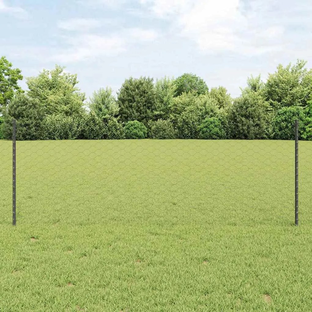 Hexagonální plot s podpěrou 100 x 0,8 m Ocel potažená PVC Šedá 3336928