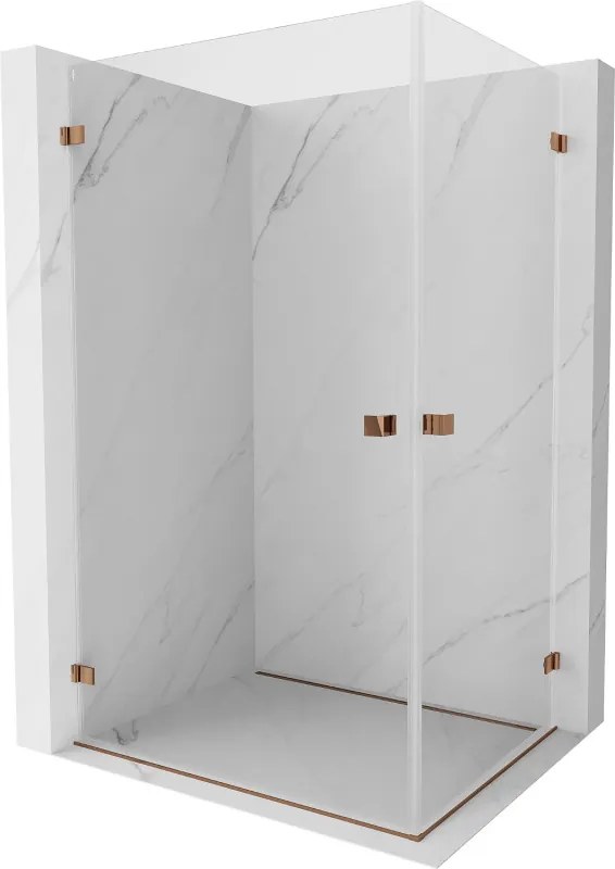 Mexen Lunar-B Duo, výklopný sprchový kout 80 x 70 cm, 8mm čiré sklo, profil růžové zlato, 832-080L-070P-60-00