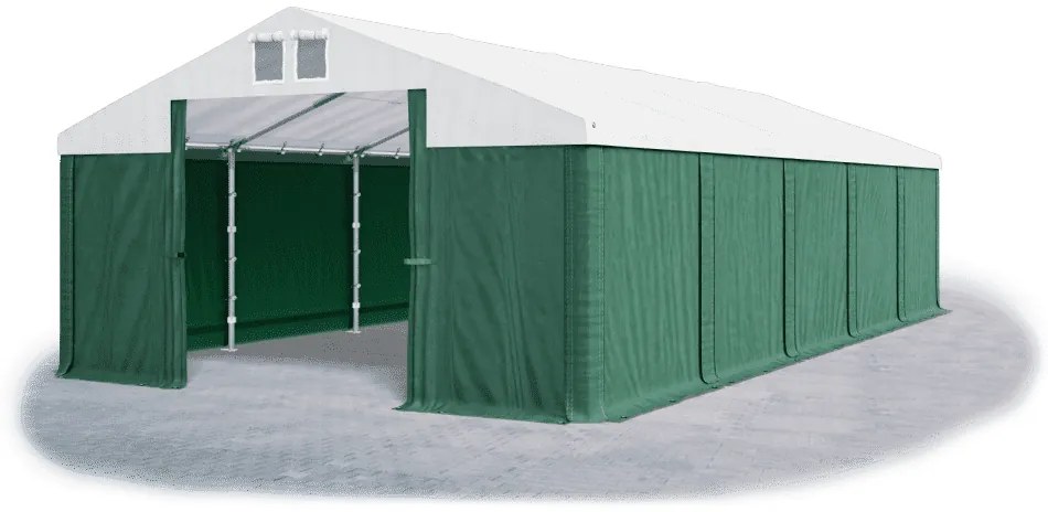 Garážový stan 8x8x4m střecha PVC 560g/m2 boky PVC 500g/m2 konstrukce ZIMA Bílá Zelená Zelené