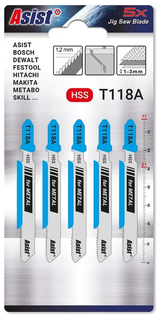 Pilové listy k přímočaré pile na kov - 5ks ASIST 05-5203