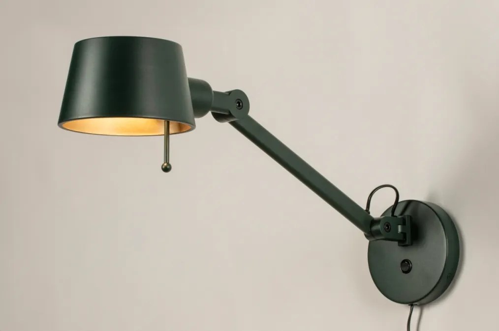 Nástěnné designové svítidlo Niki Green s ramenem a vypínačem