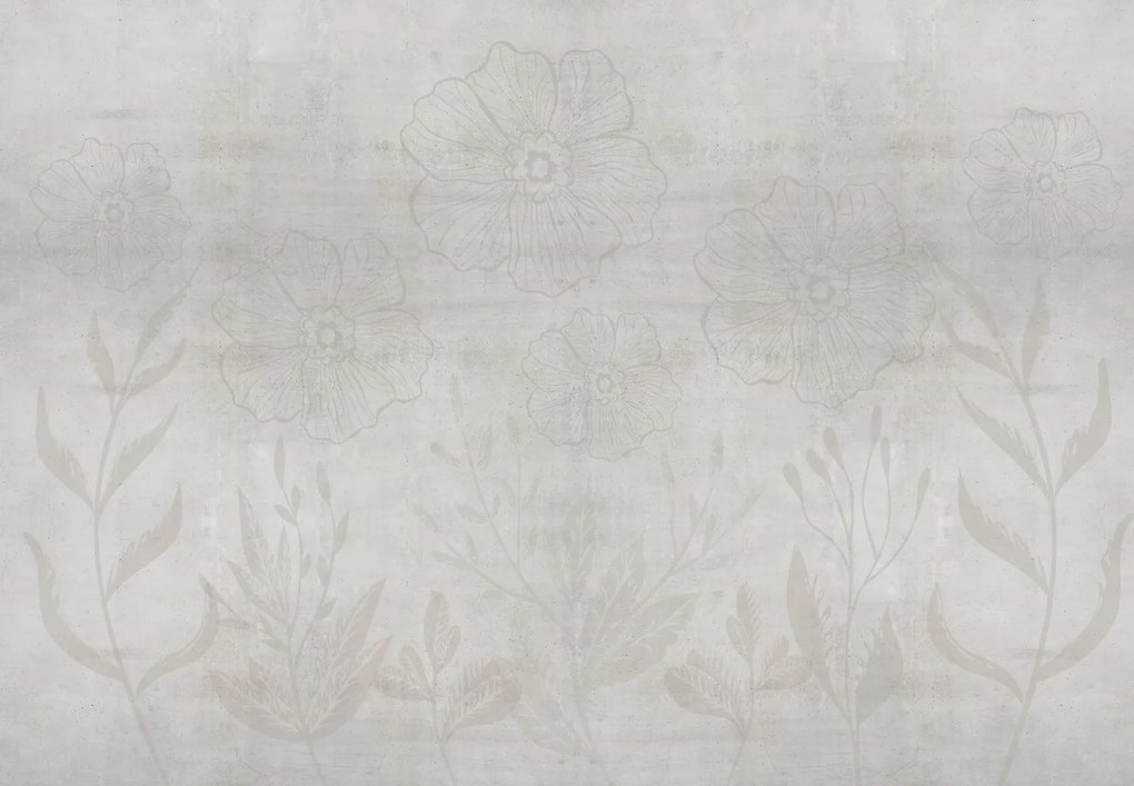 Fototapeta - Beton s květy (245x170 cm)