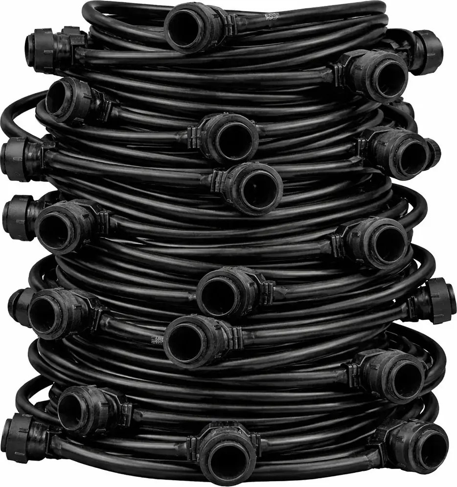 Easy Fix světelná girlanda, venkovní, 50 m, pro 50 žárovek E27, černý kabel, IP67, bez žárovek, cívka
