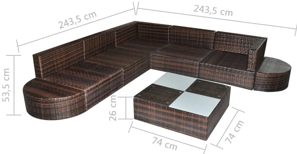 vidaXL Marketos 8dílná zahradní sedací souprava s poduškami polyratan hnědá