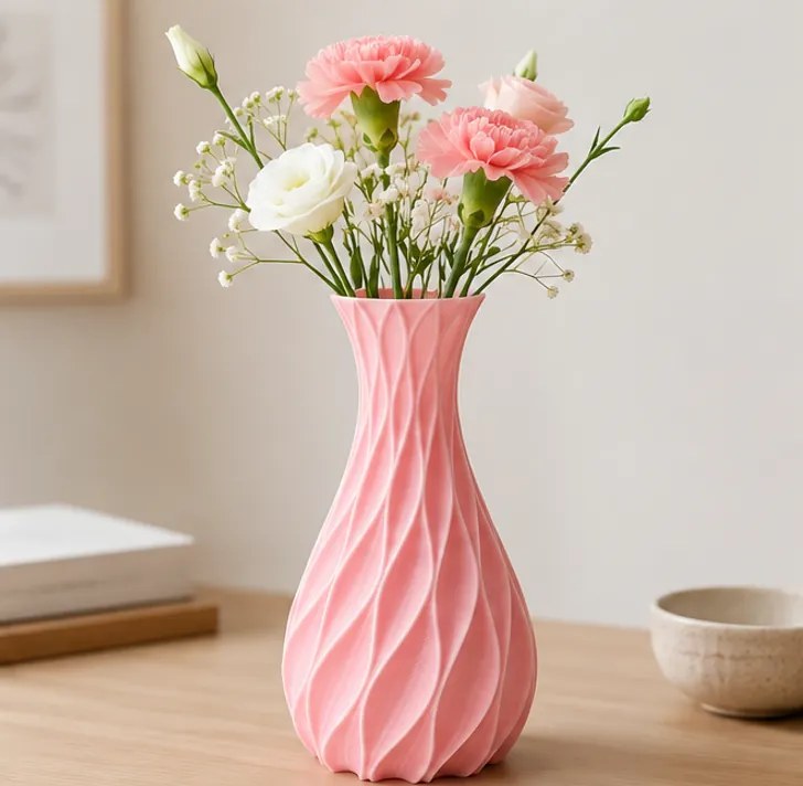 váza, styl moderní, plast, 14x7,6x7,6 cm, růžová, Dekorino VD0260011