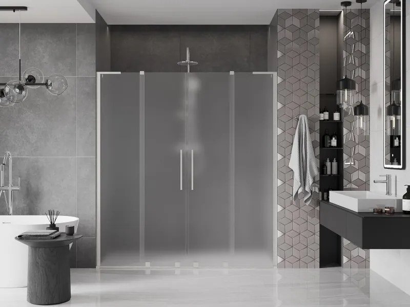 Mexen Velar L Duo, posuvné sprchové dveře do otvoru 200 cm, 8mm sklo námraza, broušená ocel, 871-200-003-32-97