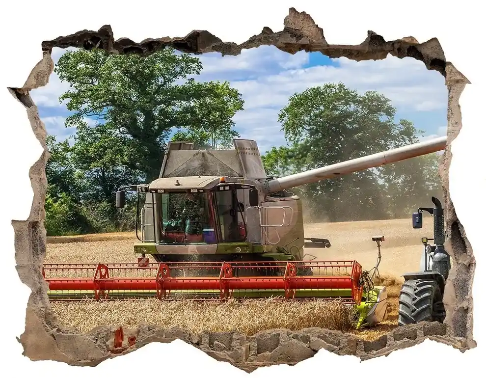 Wallmuralia Fototapeta díra na zeď Kombajn a traktor 95x64 cm | BIANO