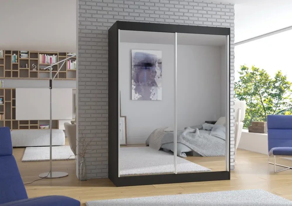 Posuvná skříň s zrcadlem FLOREST 150 černá