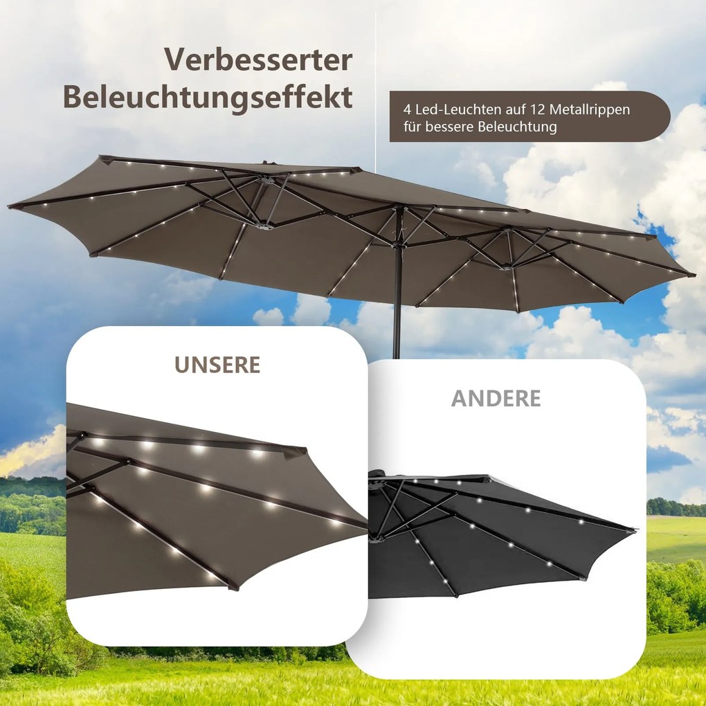 Costway 470 cm Velký dvojitý deštník na terasu s 48 solárními LED světly