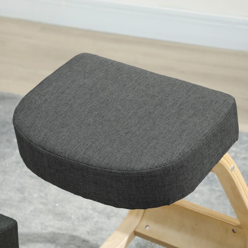 Vinsetto Kolenní židle, ergonomická posezení, polstrovaný stolek pro zdravé sezení, březové dřevo, nosnost 120 kg, tmavě šedá