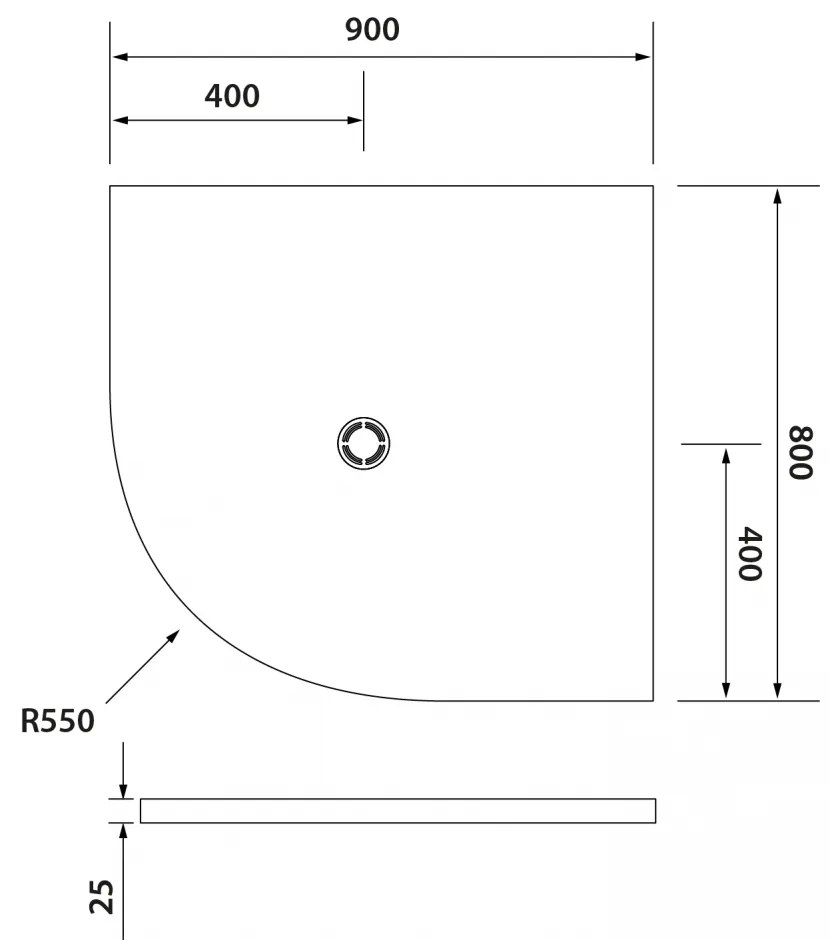 Polysan FLEXIA vanička z litého mramoru čtvrtkruh, s možností úpravy rozměru, 90x80cm, R550, pravá 91231