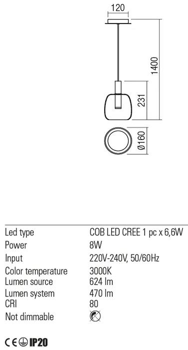 Redo Závěsné LED svítidlo Candela Barva: zlatá transparentní