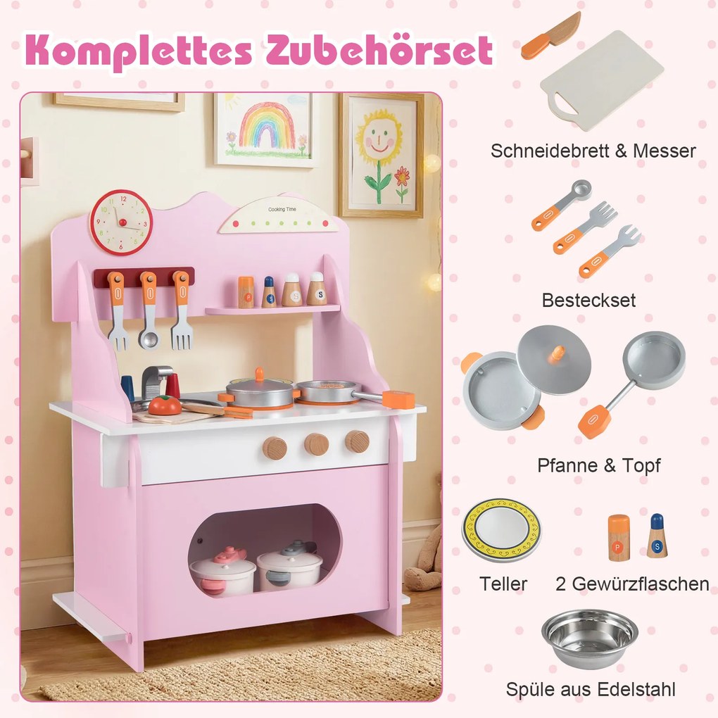 Costway Dětská kuchyňka na hraní s kompletním příslušenstvím pro panenky