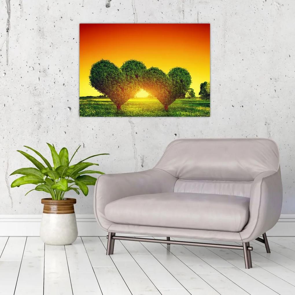 Skleněný obraz - Srdce v korunách stromů (70x50 cm)