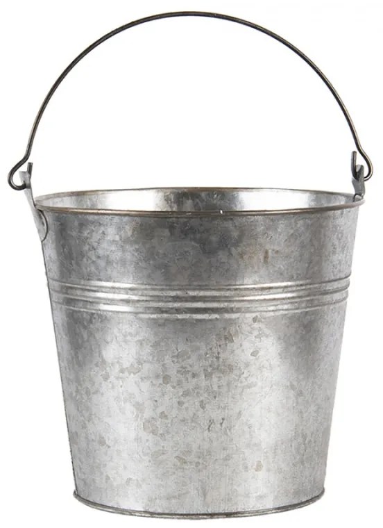 Malý šedivý dekorační plechový kyblík – 18x16/26 cm
