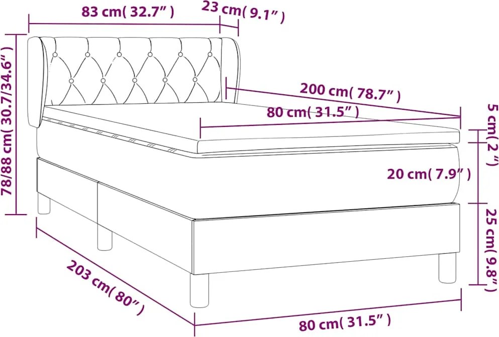 Box spring postel s matrací světle šedá 80 x 200 cm samet 3127637