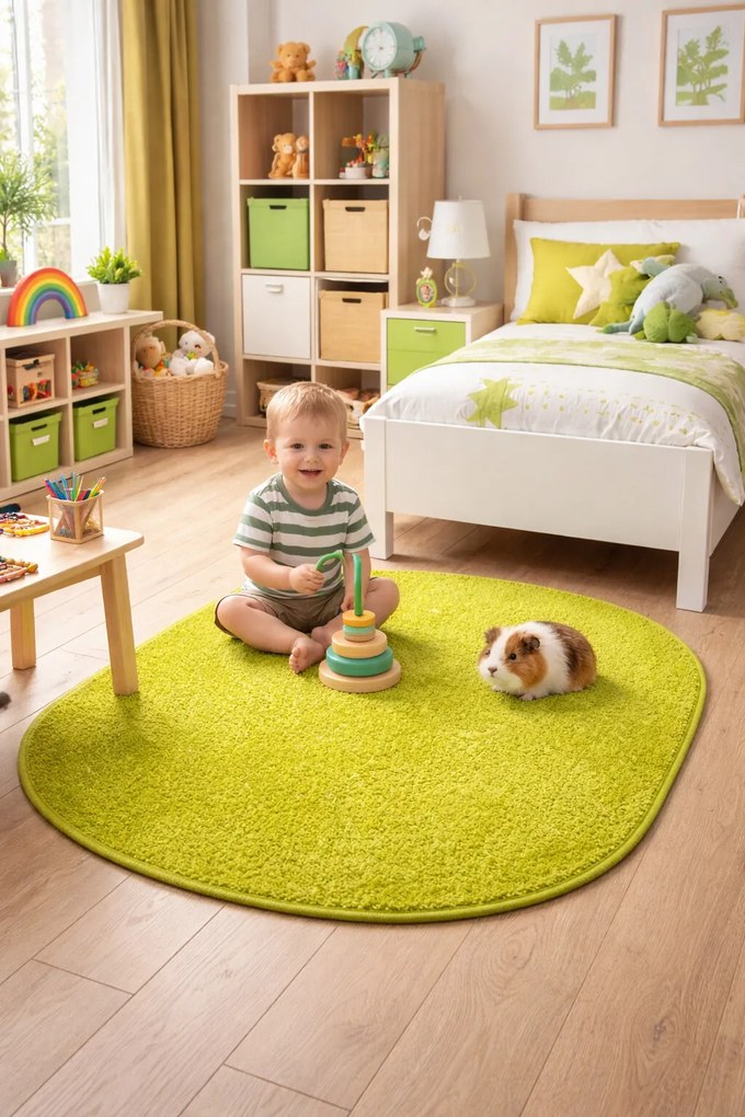Vopi, Kusový koberec Eton zelený ovál, 140x200, zelená, ložnice