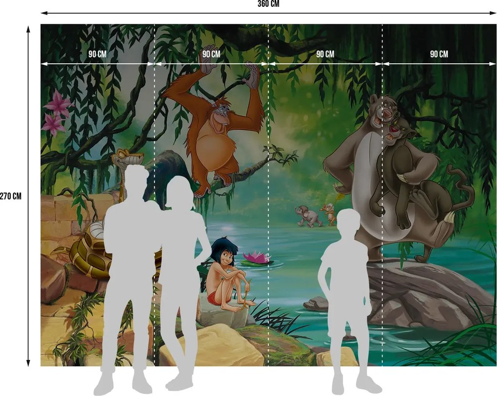Dětská vliesová fototapeta na zed' Kniha Džunglí, Disney | 360 x 270 cm | DFTDNXXL 5045