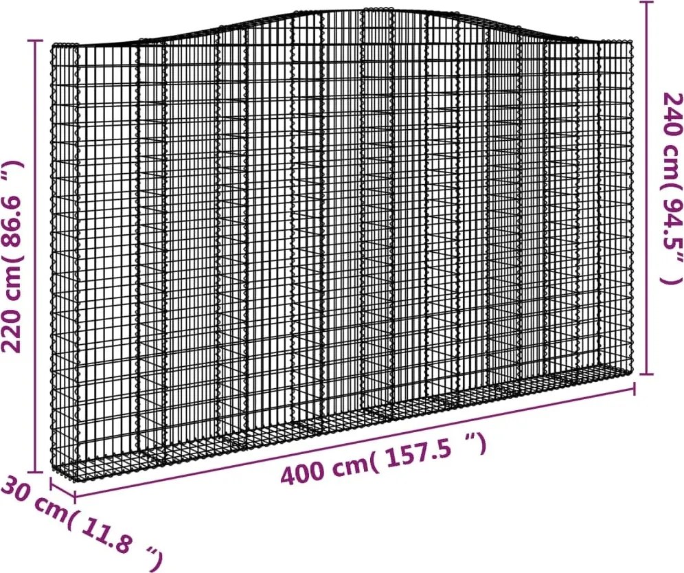 vidaXL Klenuté gabionové koše 2 ks 400x30x220/240cm pozinkované železo [3145904]