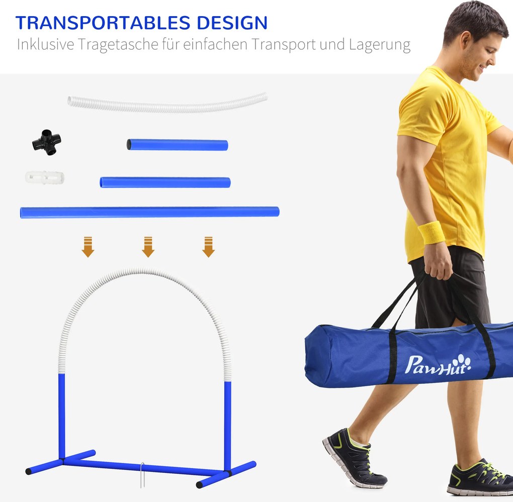 PawHut 4-dílný agility set pro psy, 88 x 64 x 95 cm, se 4 oblouky, přenosná taška, pro starší nebo velmi mladé psy, PE, ABS, bílá