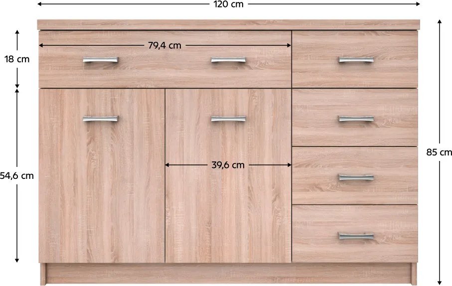 Komoda 2D5S, dub sonoma, TOPTY TYP 22