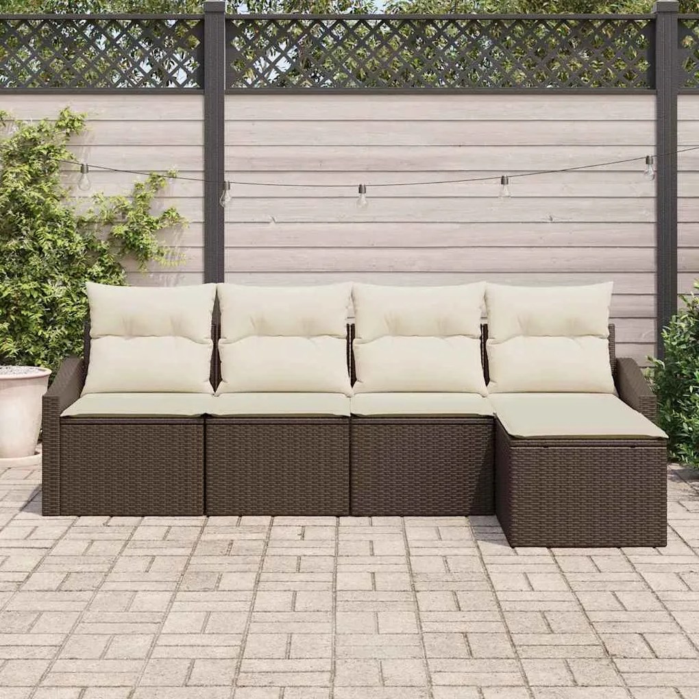 Set pohovek 5 ks Hnědá a krémová polyratan 3355347
