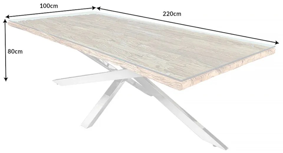 Massive home | Jídelní stůl BARRACUDA 220 CM sklo/masiv teak