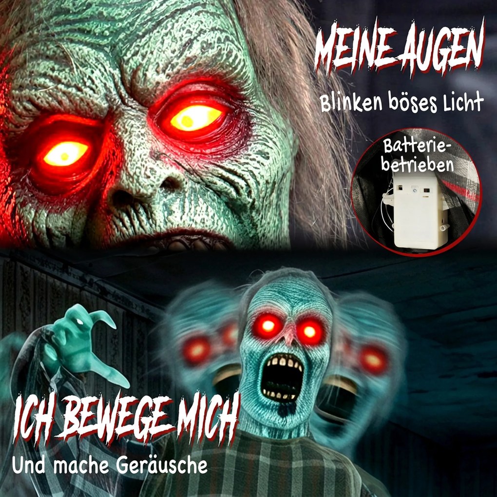 HOMCOM Animovaný Halloween zombie v životní velikosti, 170 cm, s aktivací zvukem a dotykem, hrůzostrašná dekorace