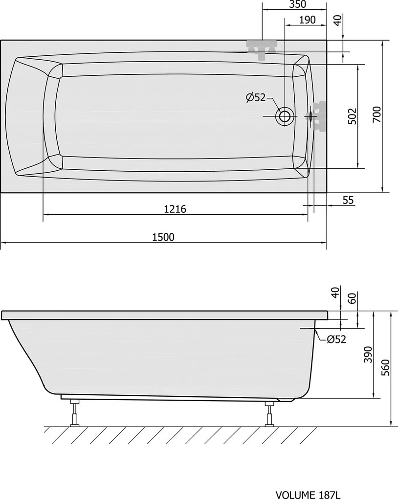 Polysan Polysan, LILY obdélníková vana 150x70x39cm, bílá, 72273