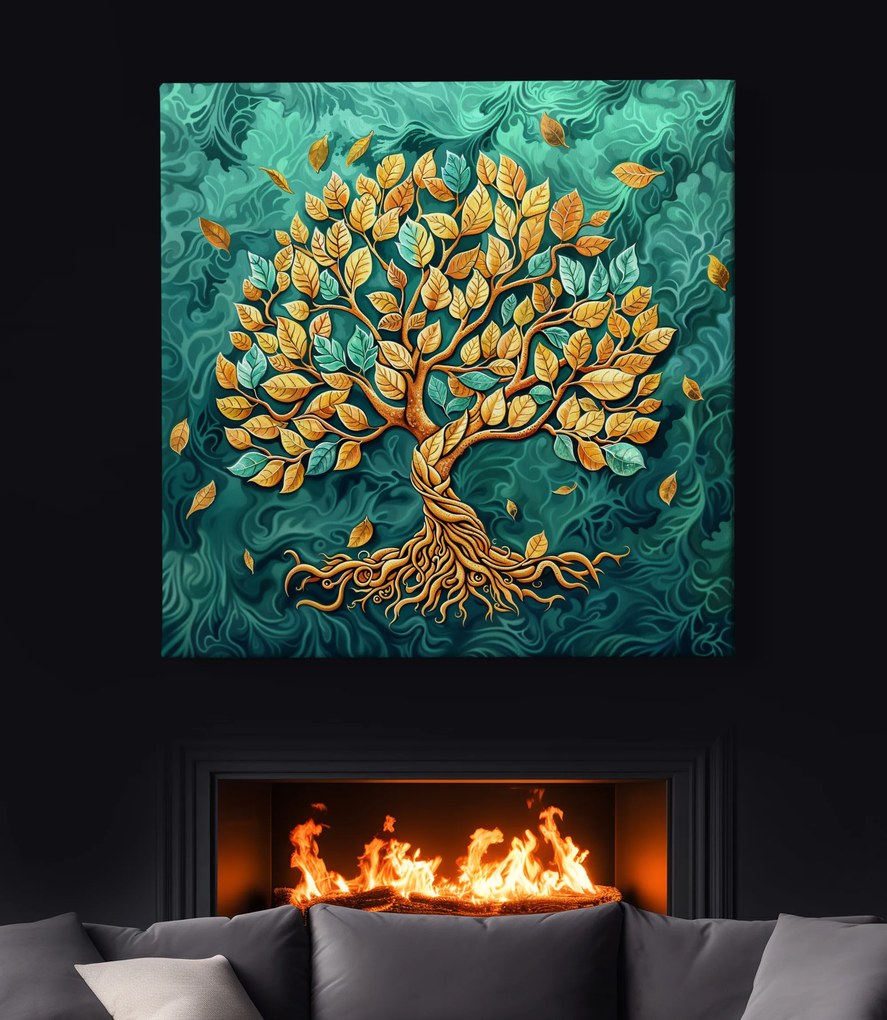 Obraz na plátně - Strom života Zlatá hojnost FeelHappy.cz Velikost obrazu: 140 x 140 cm