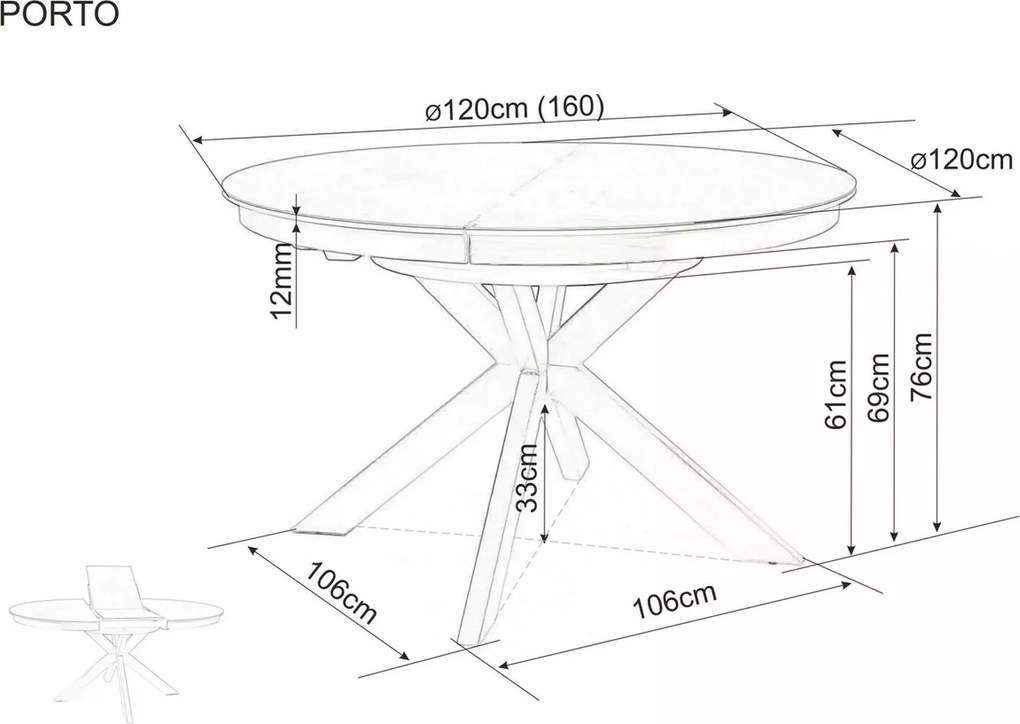 Jídelní rozkládací stůl Porto 120/160 cm keramika šedý/černý