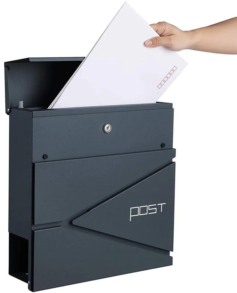 Poštovní schránka s přihrádkou na noviny, 37x10,5x37cm antracitová