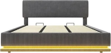 Aosom Moderní, čalouněná postel o rozměrech 180 x 200 cm, vybavená LED světly a USB-C nabíjením, výškově nastavitelným čelem, stabilním pruhovaným rá…
