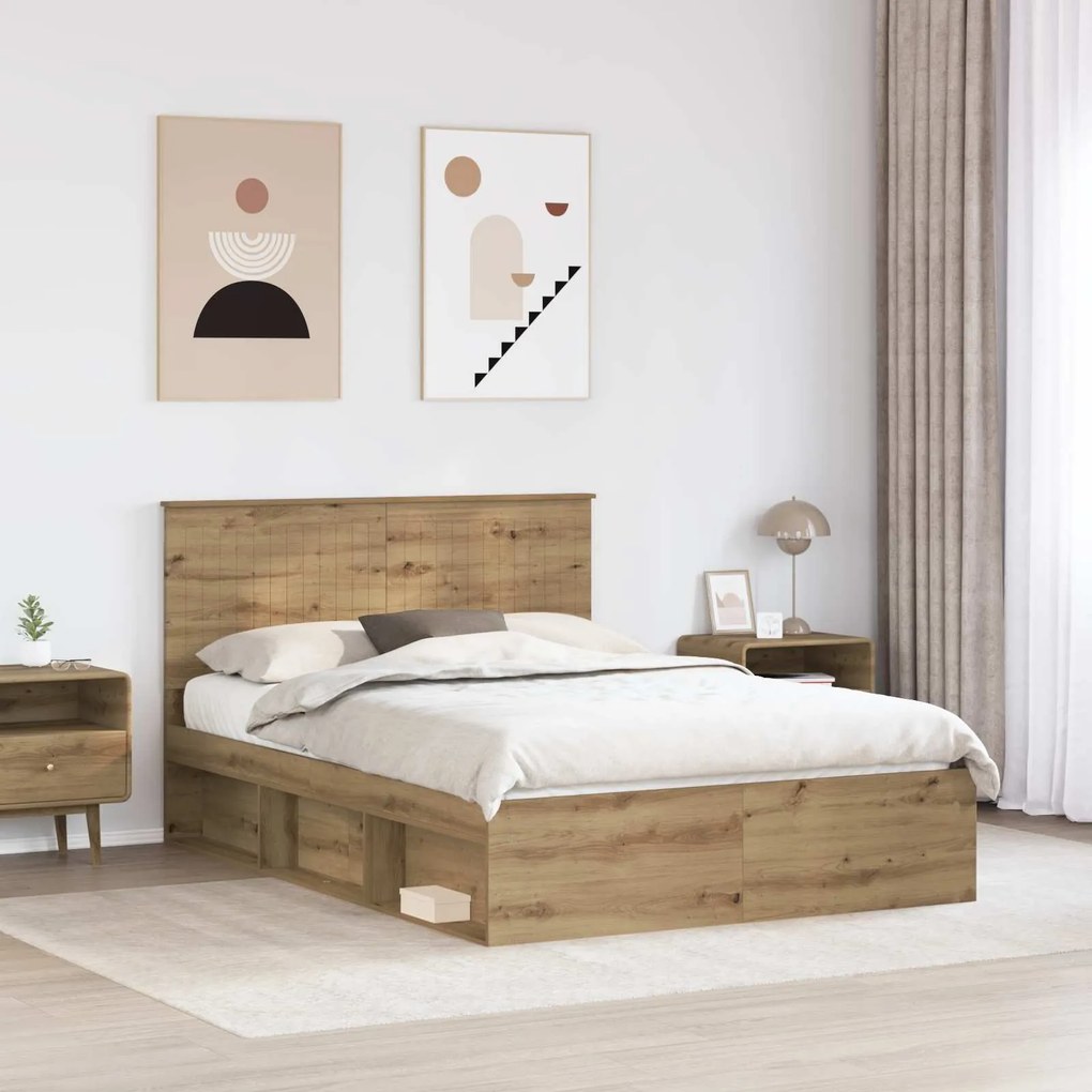 Rám postele Umělecký dub 135 x 190 cm Masivní borové dřevo 3411027